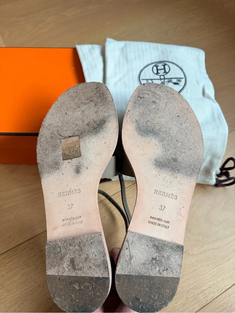Hermes | Shoes | Hermes Etoupe Santorini Sandals | Poshmark
